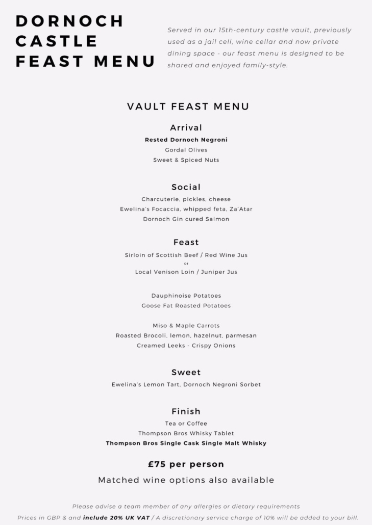 The Vault | Fine Dining - Dornoch Castle Hotel